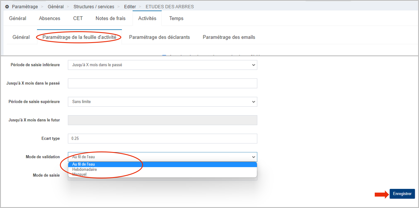 Comment paramétrer le mode de validation des feuilles d'activités ? [oHRis]